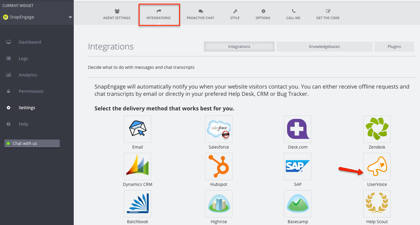 How to Intergrate SnapEngage with UserVoice | SnapEngage Live Chat